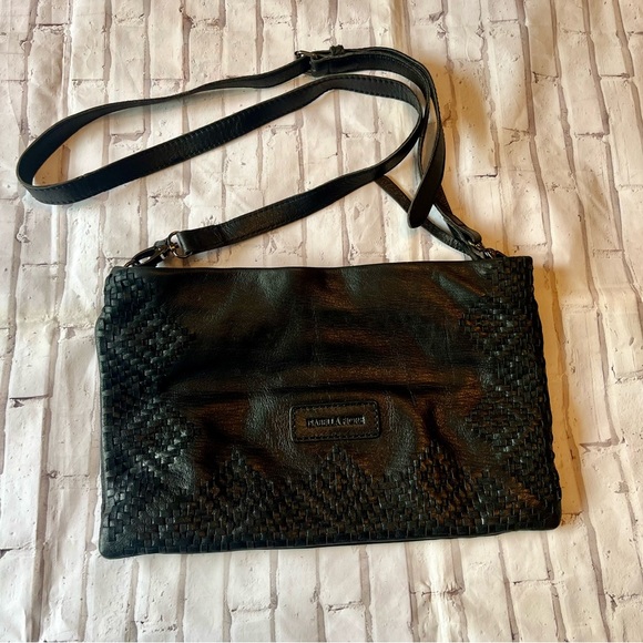 Isabella Fiore | Bags | Isabella Fiore Black Woven Leather Crossbody ...